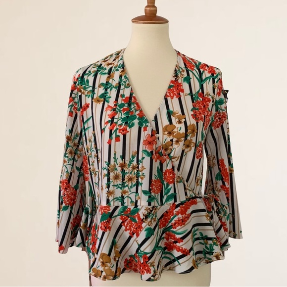 Zara | Tops | Zara Basic Collection Floral Peplum True Wrap Top Bell 34 ...